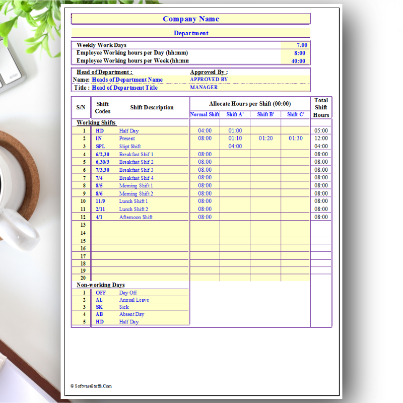 Weekly Work Schedule worksheet V01 - Eloquens