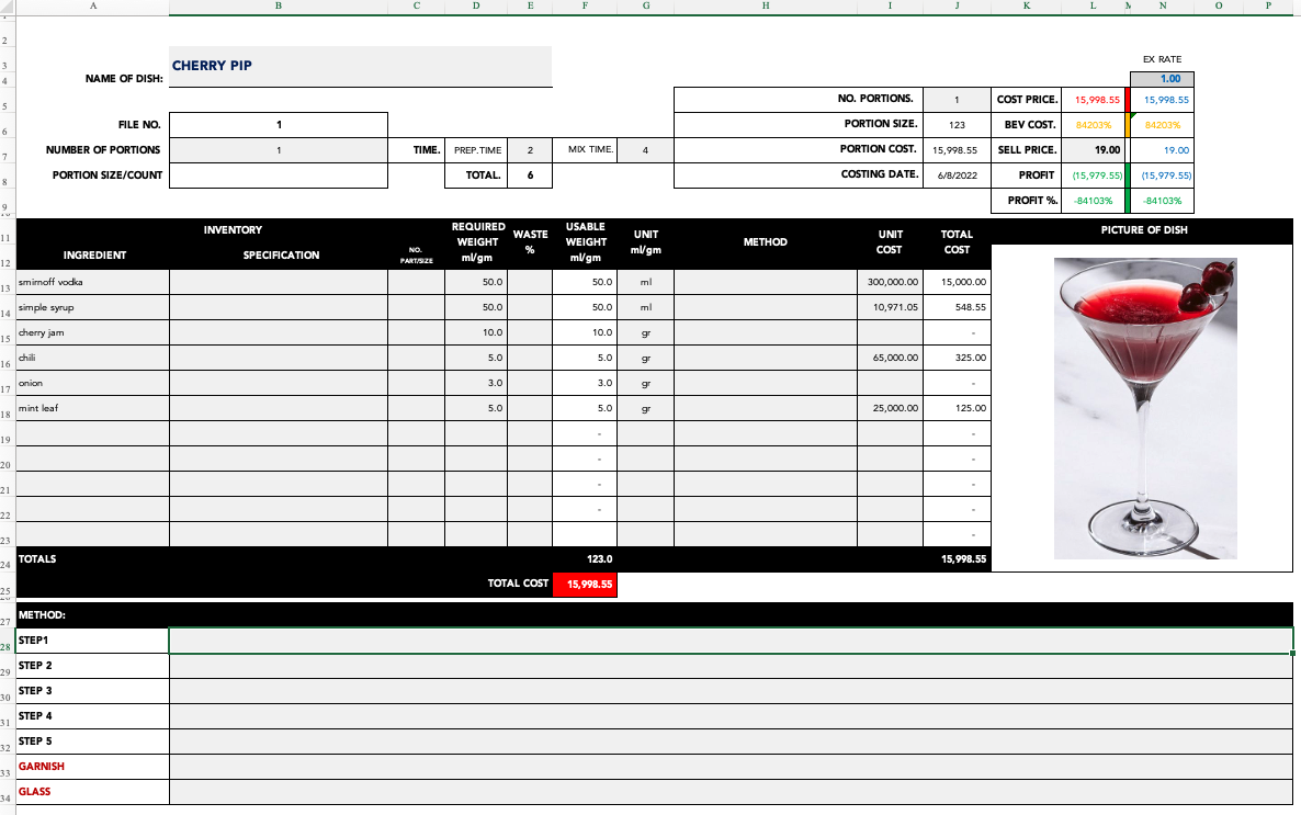 Recipe Template Excel