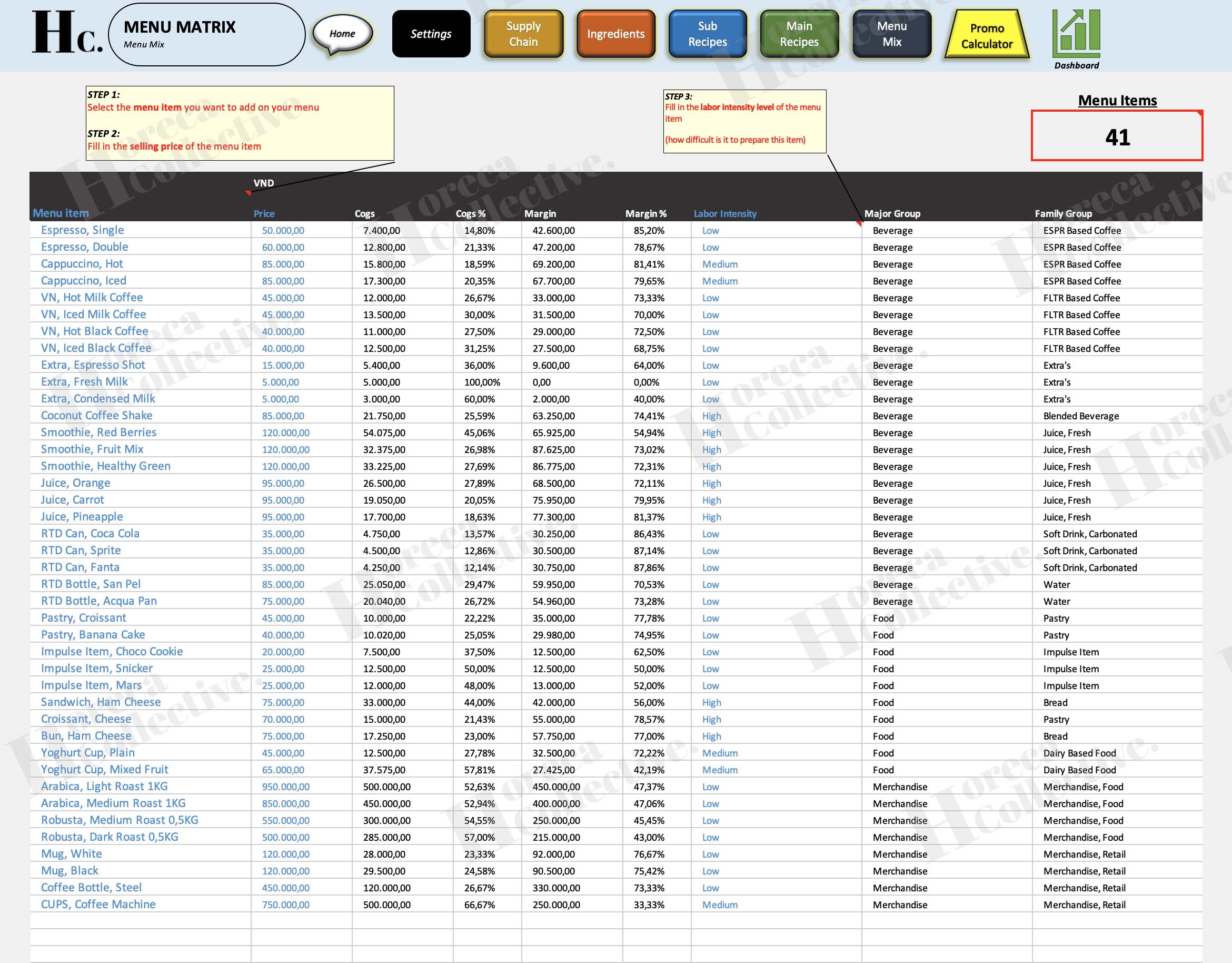 Menu Matrix Advanced Tool - Menu Development & Restaurant Profitability ...