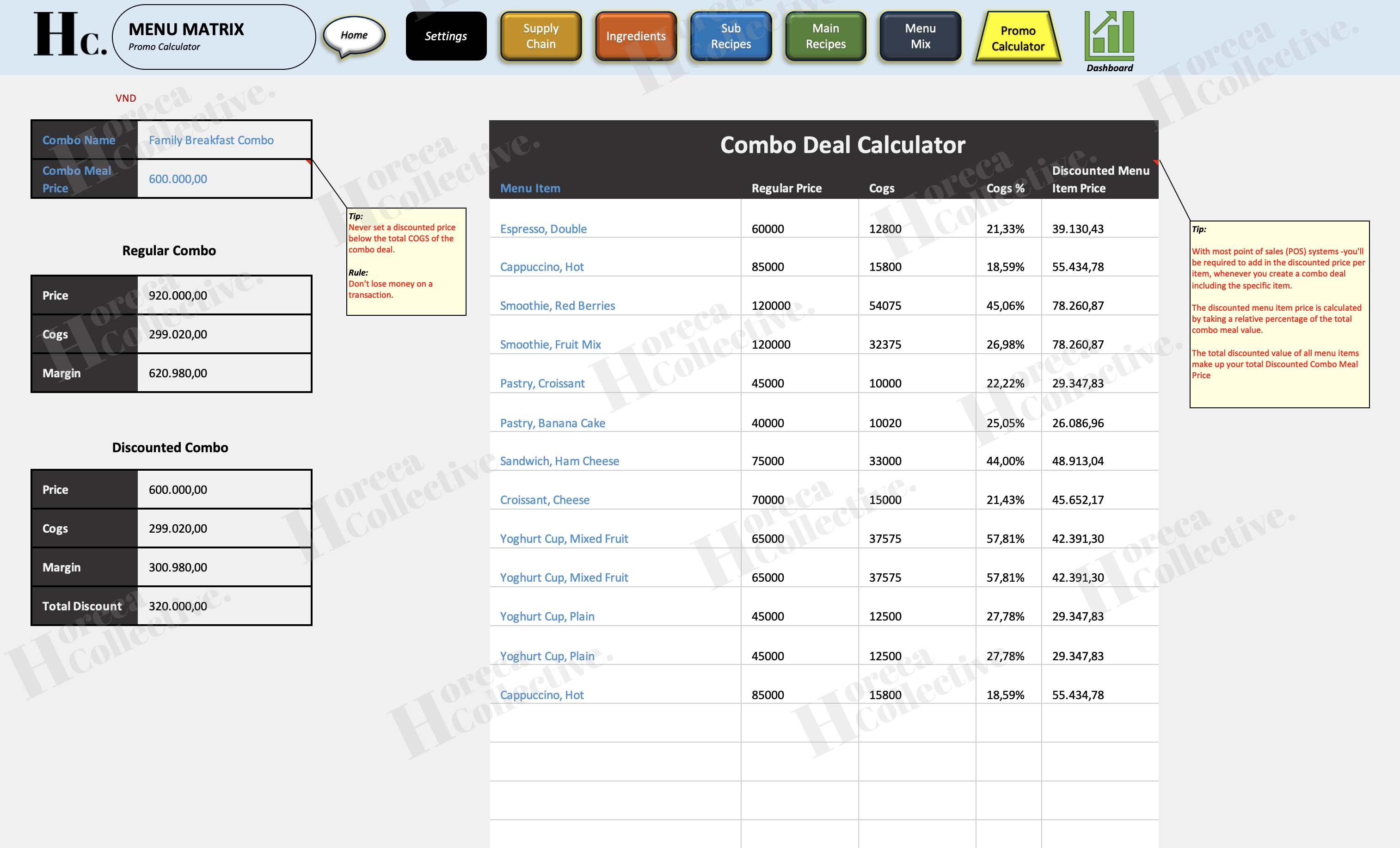 Menu Matrix Advanced Tool - Menu Development & Restaurant Profitability ...