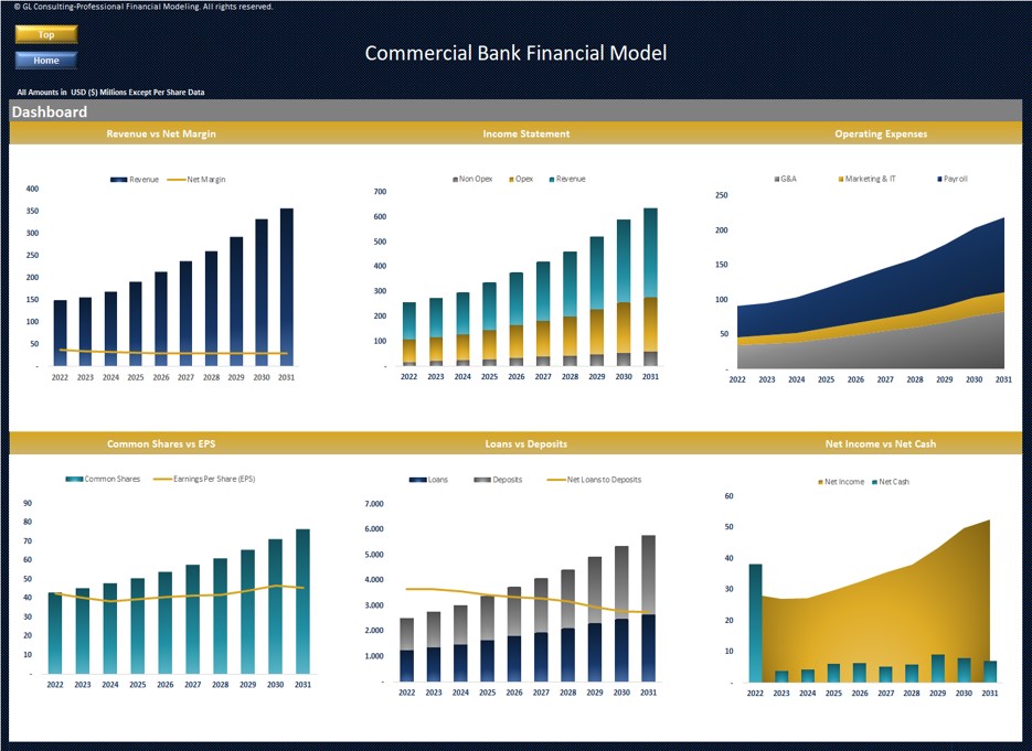 Commercial Bank Financial Model - Dynamic 10 Year Forecast - Eloquens