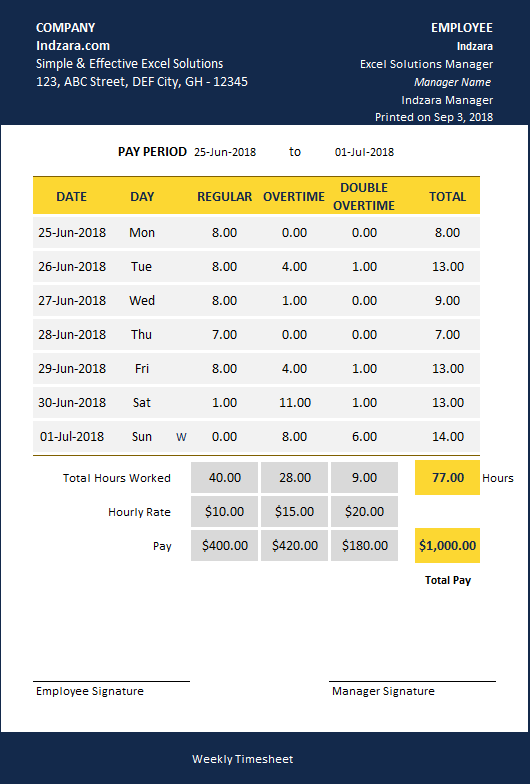 Employee Timesheet Excel Template Eloquens