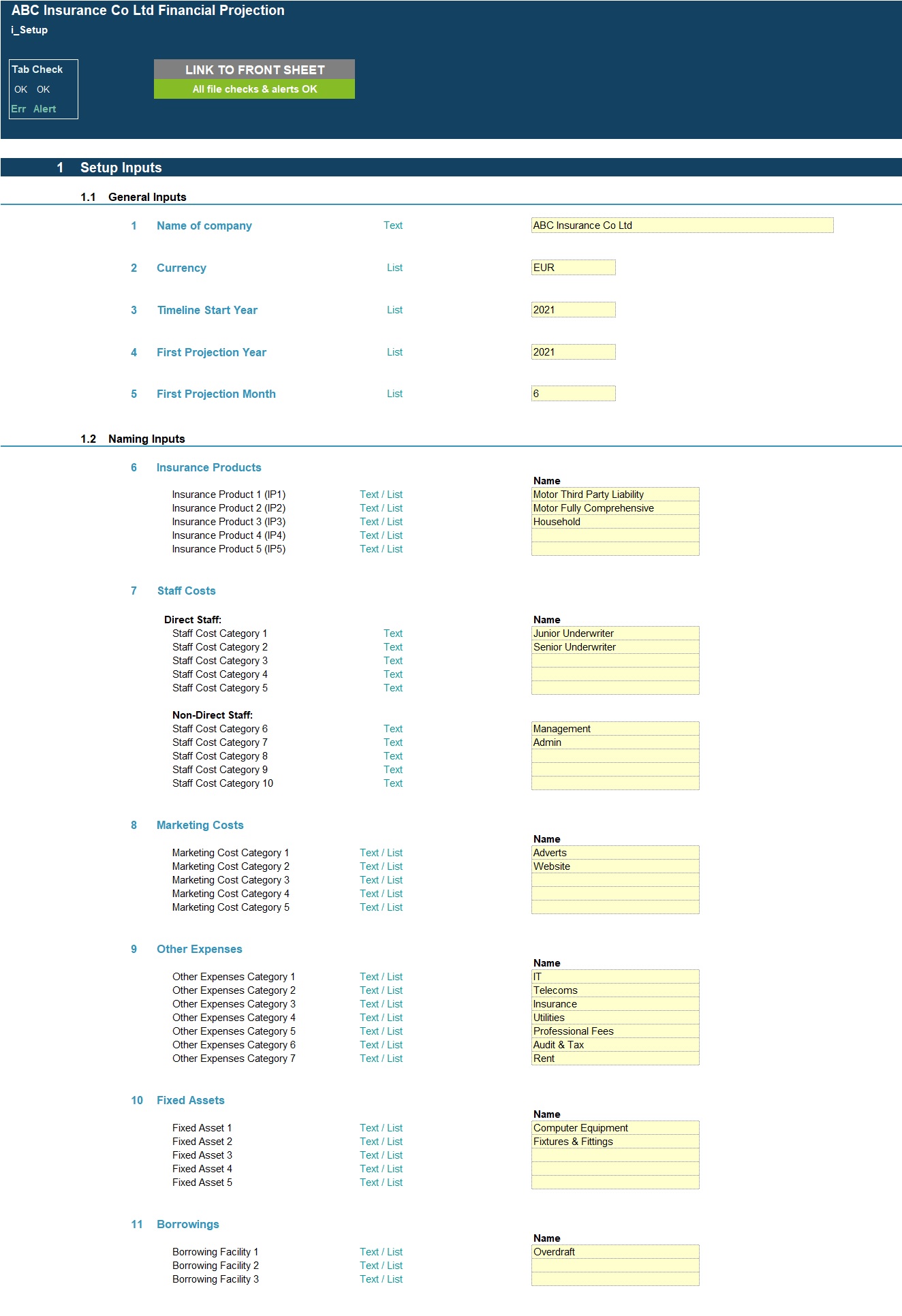 General Insurance Company Financial Projection 3 Statement Model - Eloquens