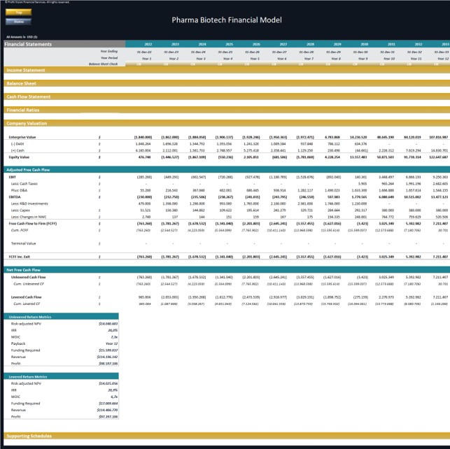 Pharma Biotech Financial Model incl. Risk-Adjusted DCF and VC Valuation ...
