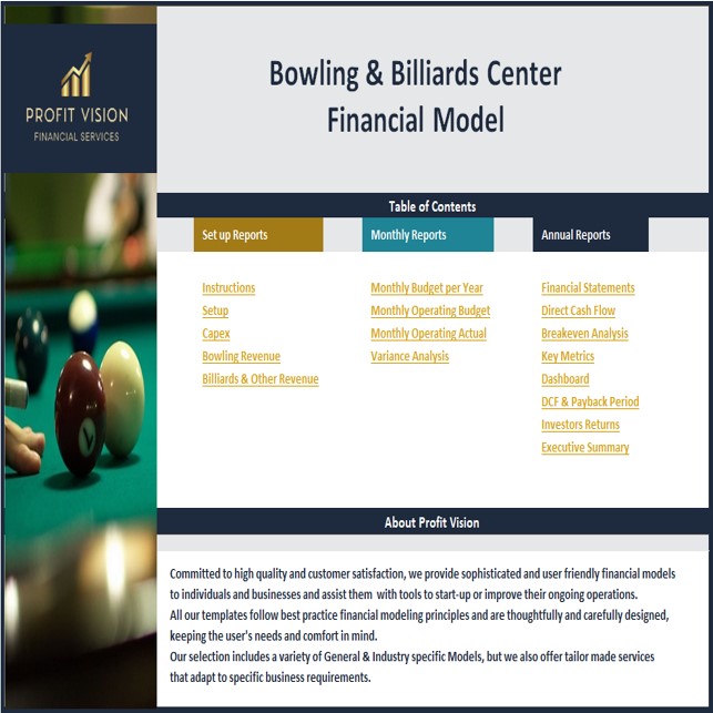 Bowling & Billiards Center – Dynamic 10 Year Financial Model - Eloquens