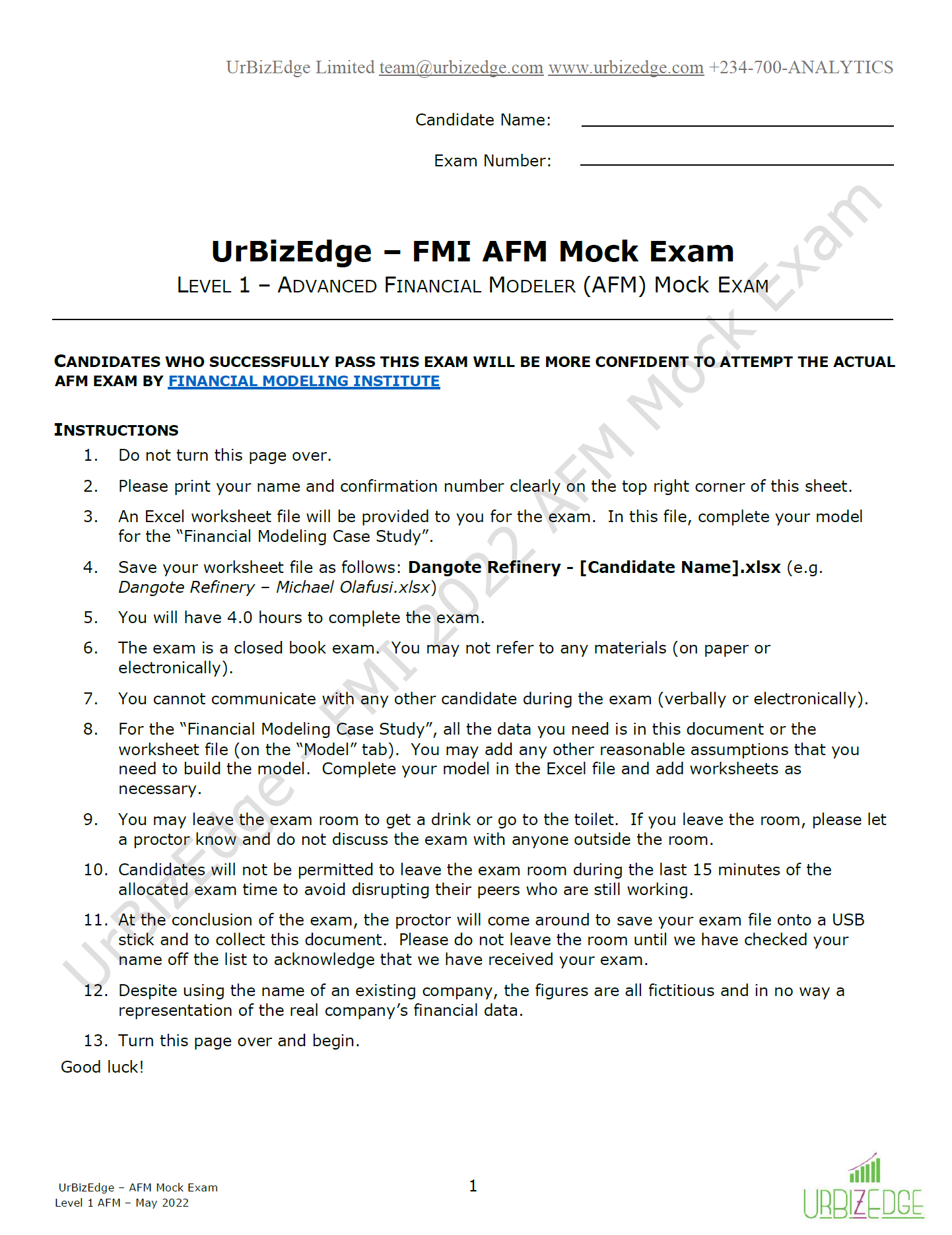 Free FMI Advanced Financial Modeler (AFM) Mock Exam - Eloquens Free FMI Advanced Financial Modeler (AFM) Mock Exam - Eloquens