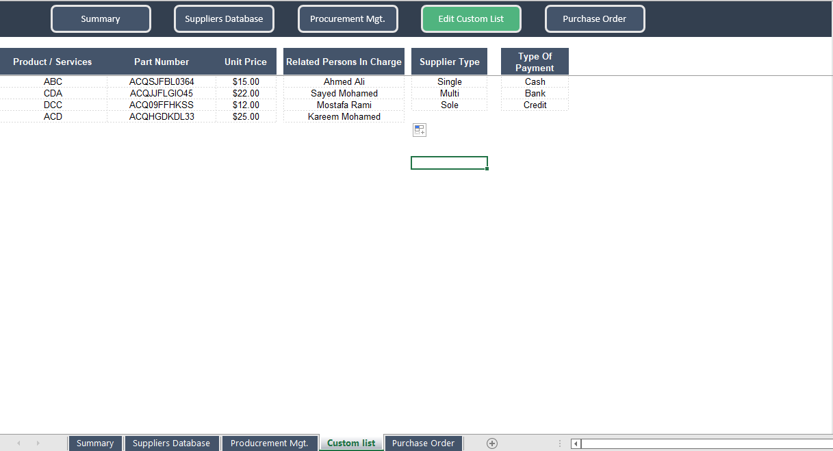 Procurement Management Excel Sheet and Dashboard - Eloquens
