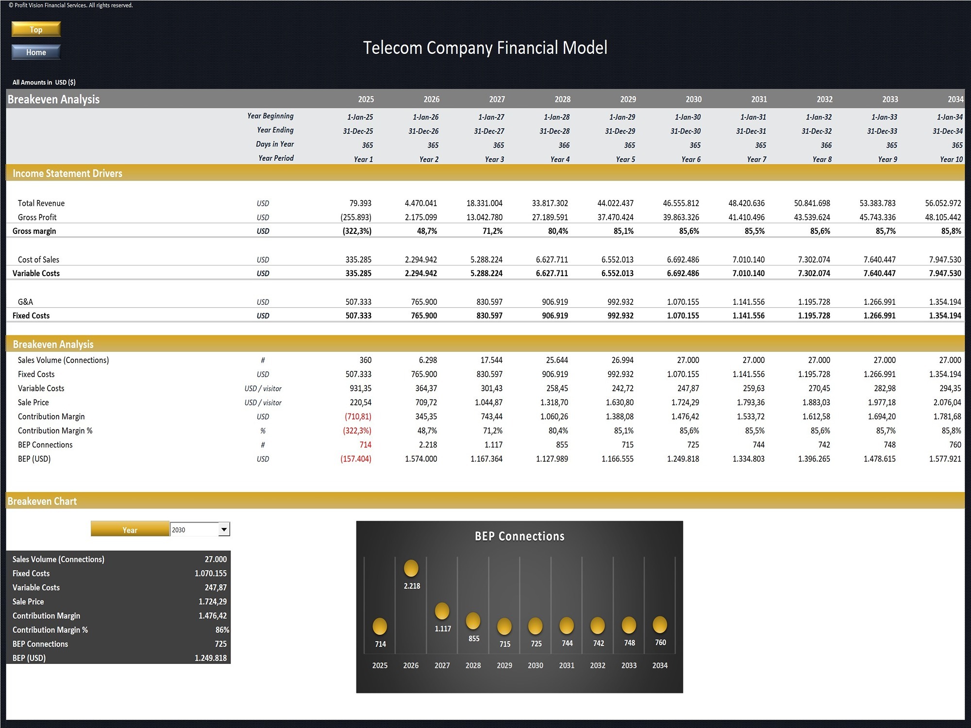 Telecom Company - 10 Year Financial Model - Eloquens