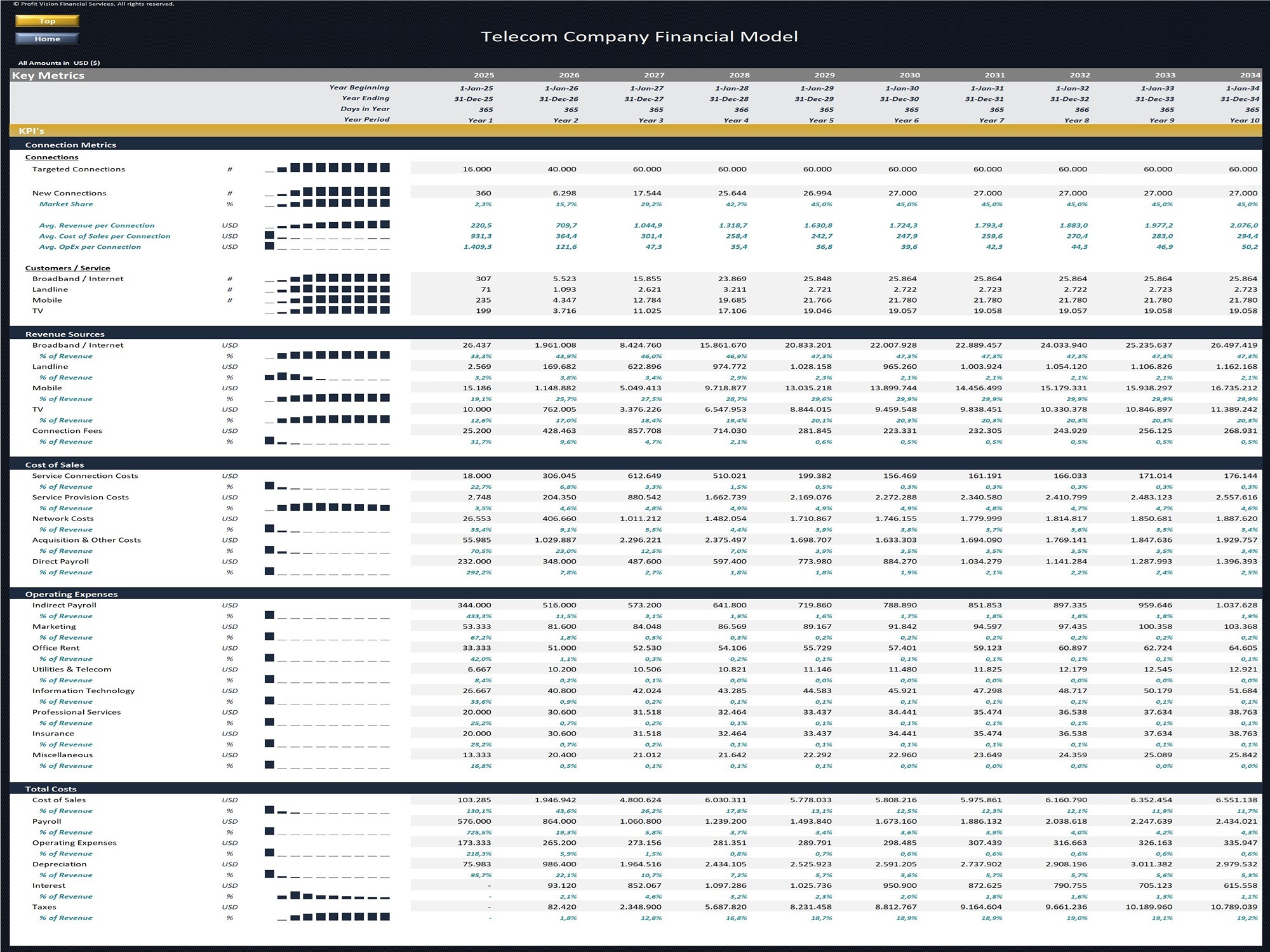 Telecom Company - 10 Year Financial Model - Eloquens