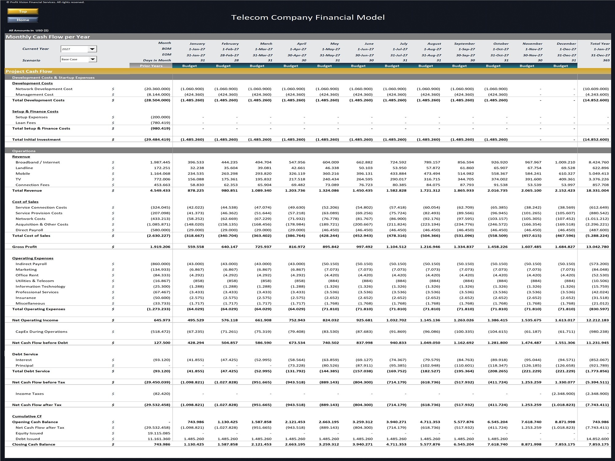 Telecom Company - 10 Year Financial Model - Eloquens
