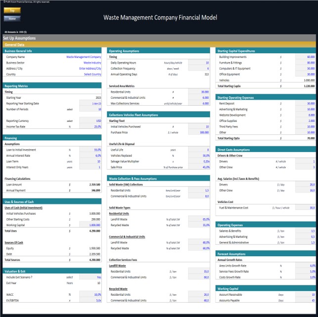 Waste Management Company – Dynamic 10 Year Financial Model - Eloquens