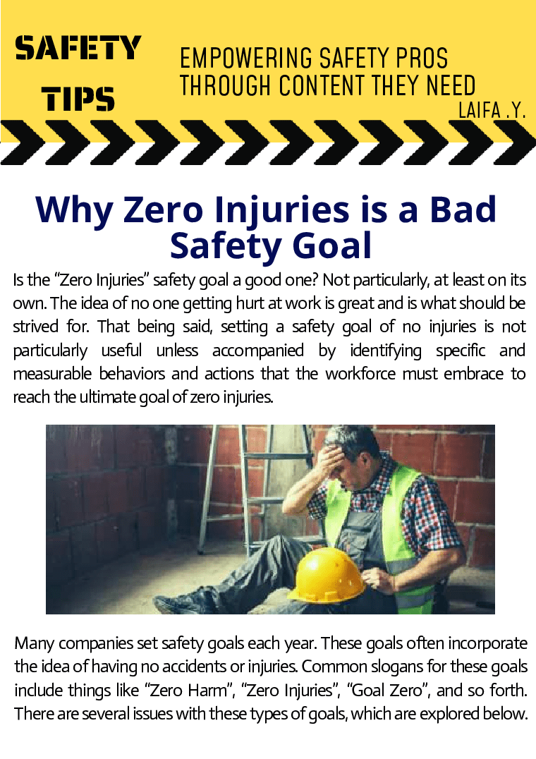 WHY ZERO INJURIES IS A BAD GOALS - SAFETY TIPS - Eloquens