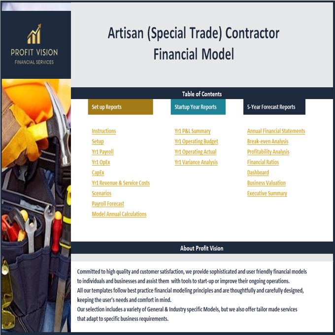 Artisan Contractor Business – 5 Year Financial Model - Eloquens