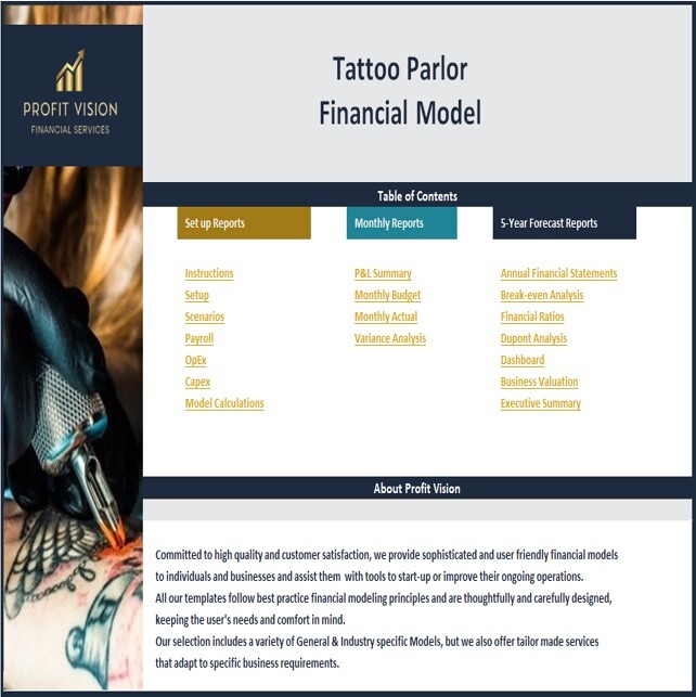 Tattoo Parlor Financial Model - 5 Year Financial Plan - Eloquens