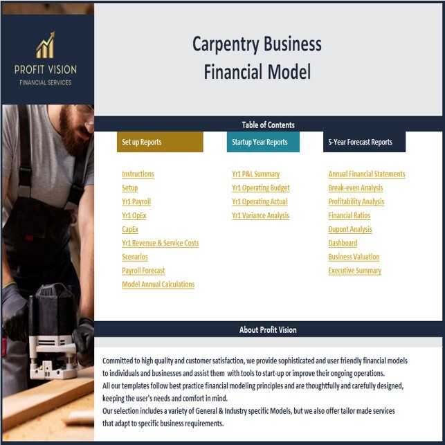 Carpentry Business - 5 Year Financial Model - Eloquens