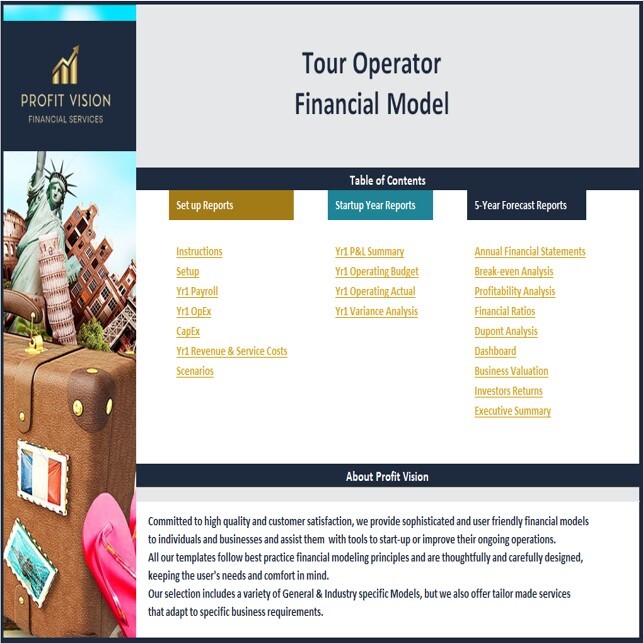 Tour Operator Financial Model - 5 Year Financial Plan - Eloquens