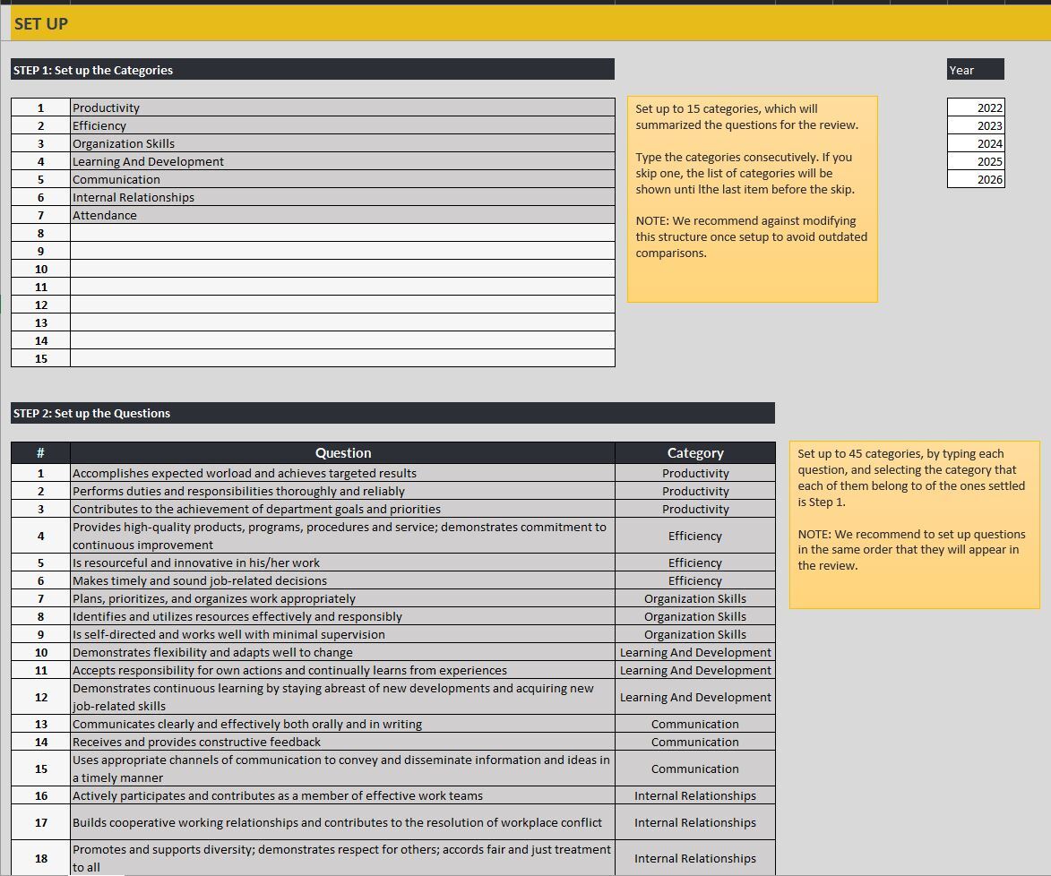 Dynamic Performance Review Excel Dashboard Template - Eloquens